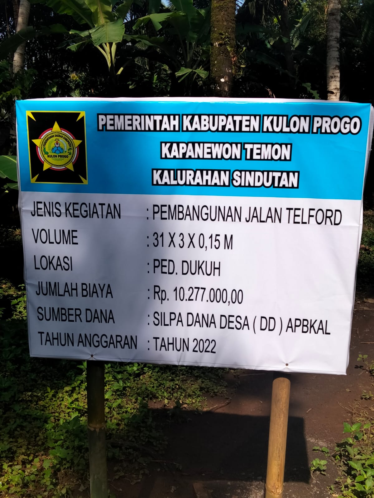 PEMBANGUNAN JALAN TELFORD PEDUKUHAN DUKUH - Kalurahan SINDUTAN